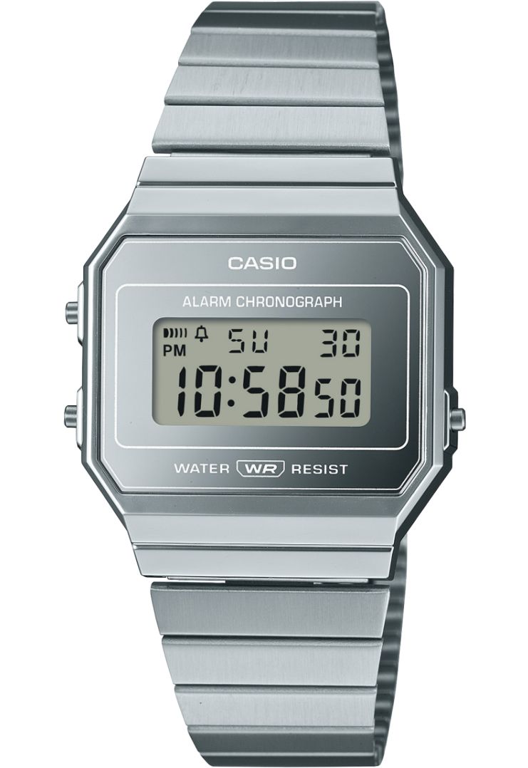 Slim vintage digital Casio-klocka i silverkrom och retrostil | A700WEV ...