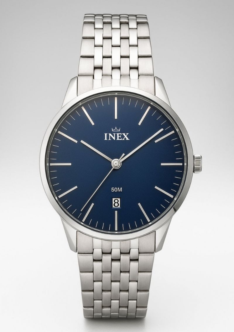 INEX Blue Dial Stainless Steel Watch – 50M Water Resistant - Silver ...
