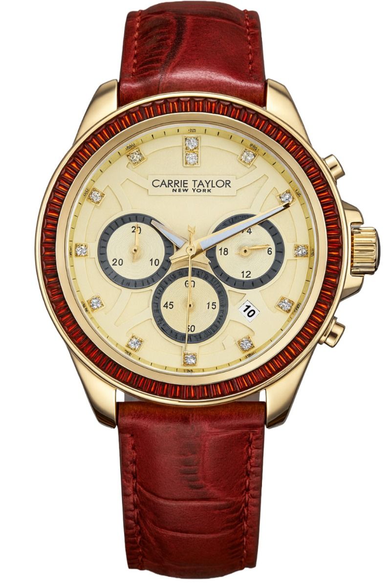 Carrie Taylor Astoria Chronograph Red 42mm - Röd läder damklocka