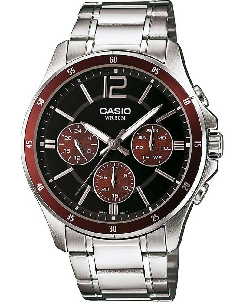 Neobrite svart Casio med trippel sub-dial och luminös chronograf | MTP ...