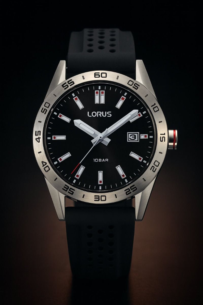 Lorus SportX 100M Men's Watch - Svart silikon herrklocka